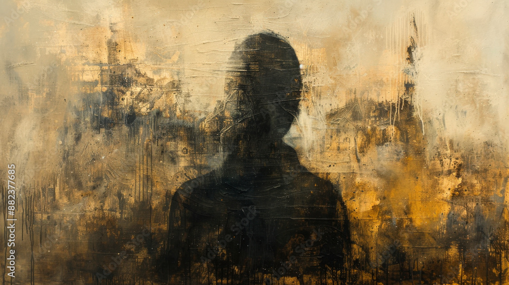 background, symbolizing the slow erosion of memory and identity in ...