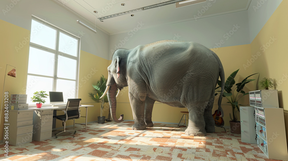 Elephant in the Room Concept with Huge Elephant in Small Office Setting ...