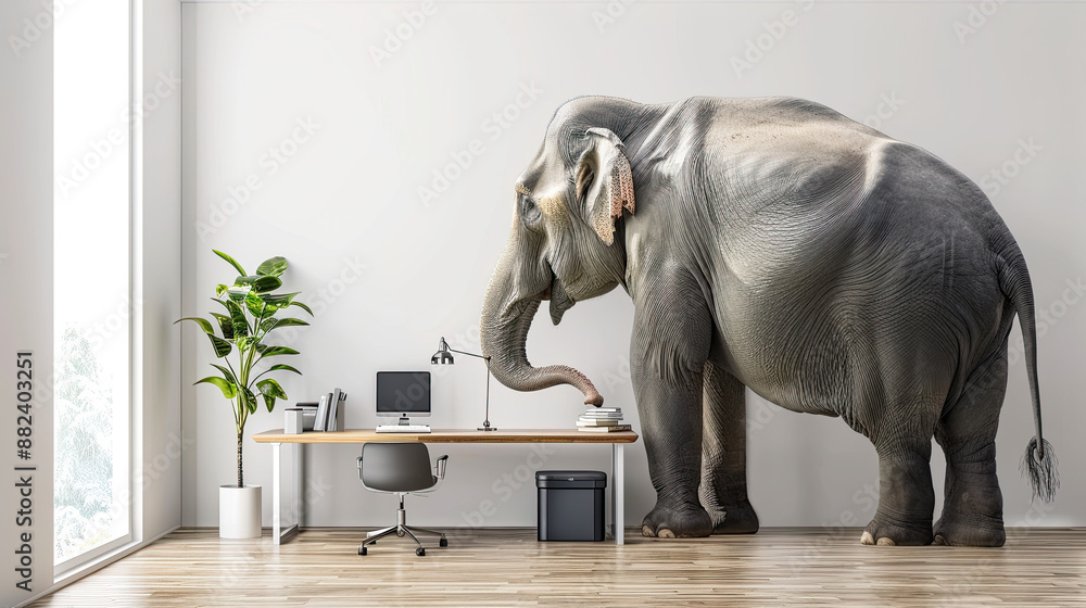 Elephant in the Room Concept with Huge Elephant in Small Office Setting ...
