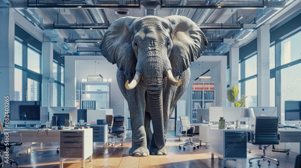 Elephant in the Room Concept with Huge Elephant in Small Office Setting ...