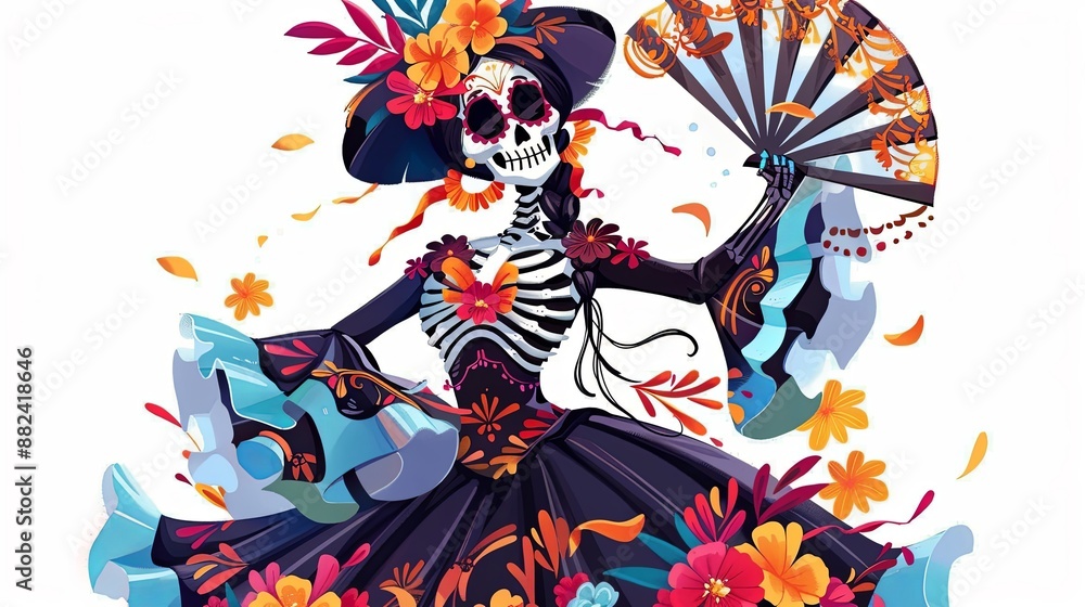 Catrina Calavera Skeleton in Traditional Mexican Costume - Day of the ...