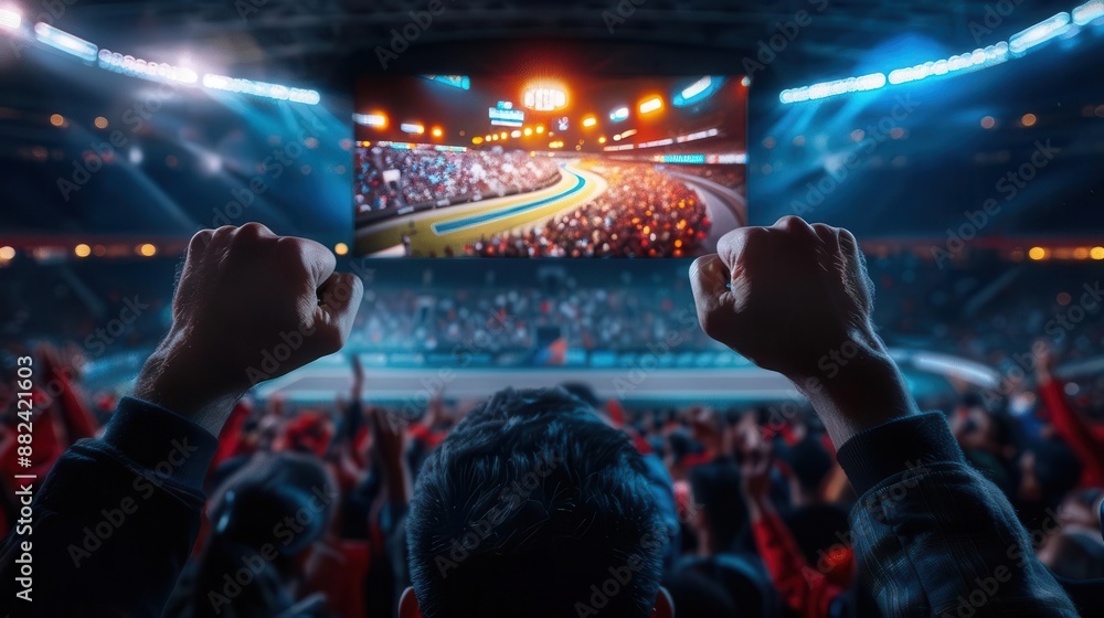 High-energy scene of a crowd at a sports race, people of all ages ...