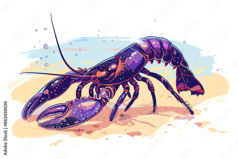 Lobster underwater with a cosmic theme. The lobster is depicted with a ...