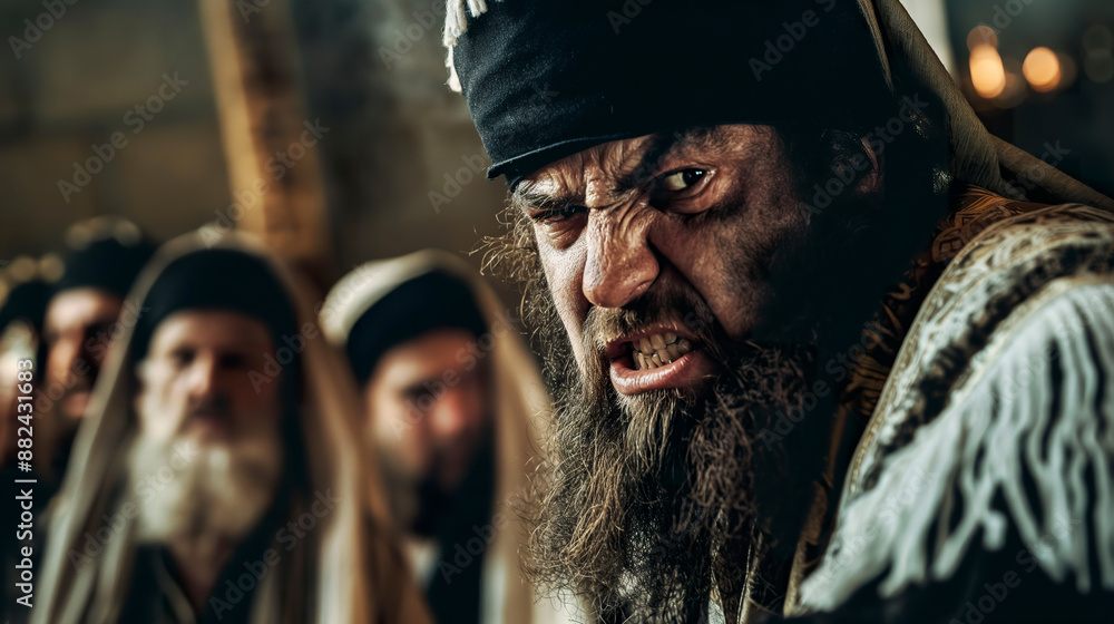 Close-up of a Jewish Pharisee ranting and full of hatred inside the ...