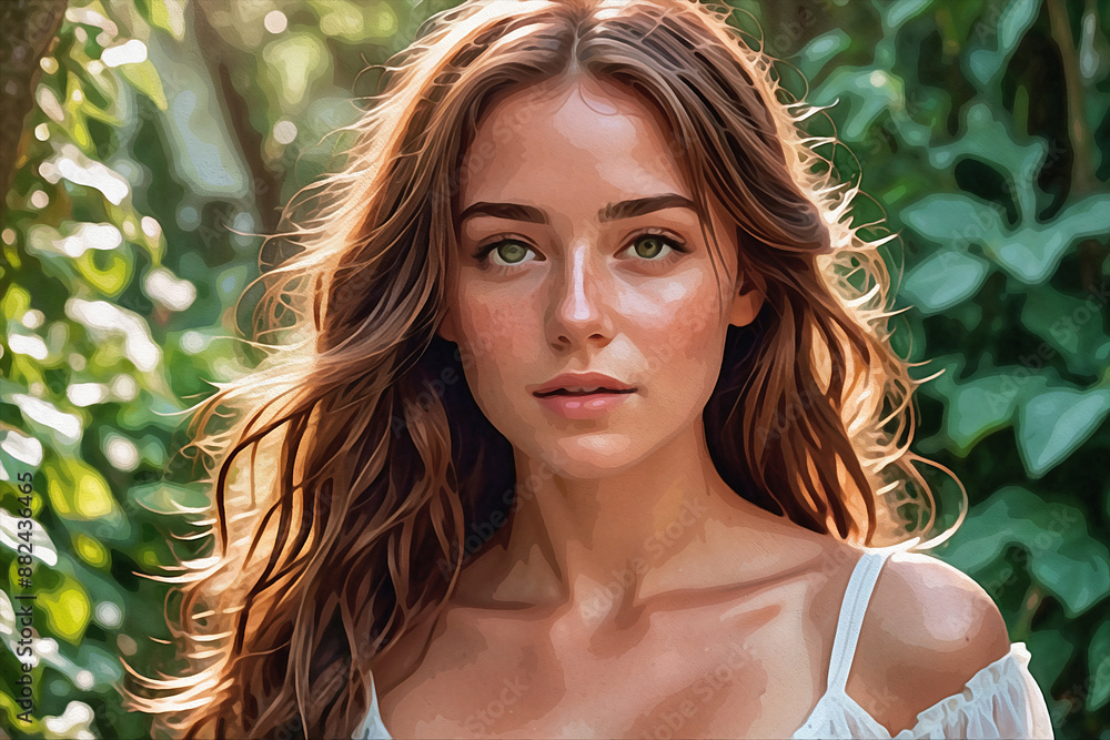 Generative ai art of Stunning Brunette with Freckles and Cleavage in ...