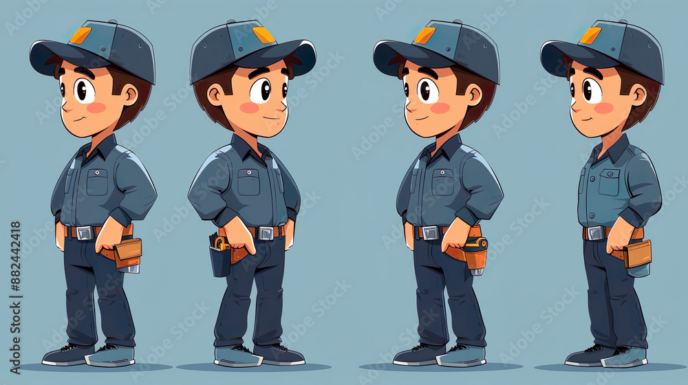 Cartoon illustration of a handyman character wearing work uniform and ...