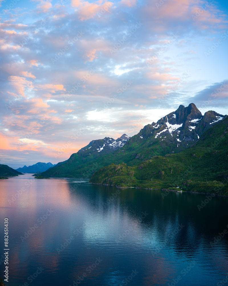 Lofoten, Norway - July 2024: Beautiful fjord scenery with reflections ...