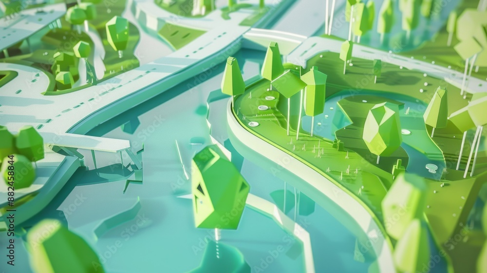 An abstract 3D animation of a green sustainable water management system ...