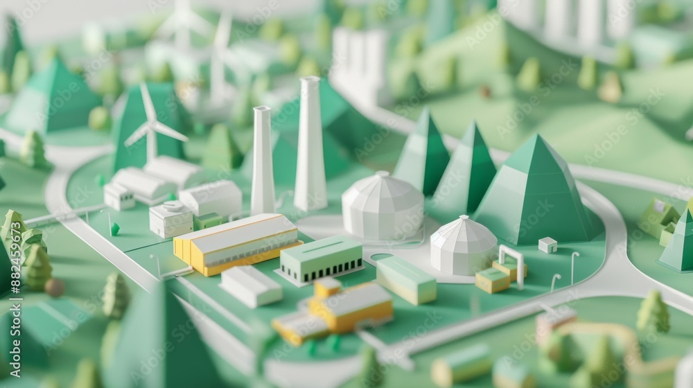 An abstract 3D animation of a sustainable eco-industrial park with ...