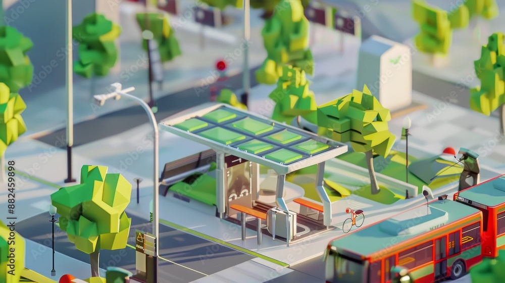 An abstract 3D animation of a sustainable urban mobility hub with ...