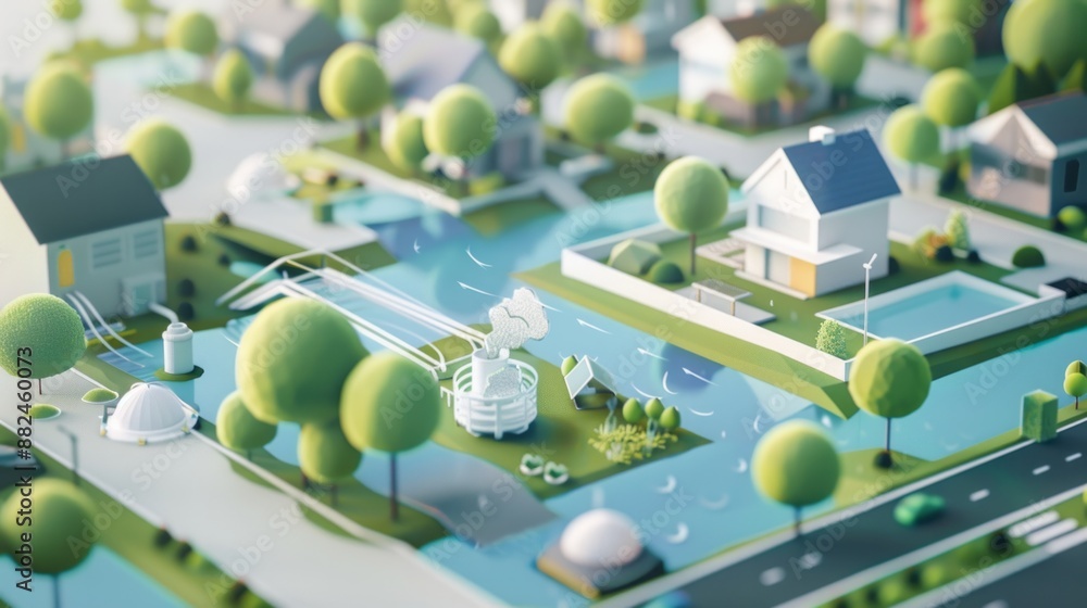 An abstract 3D animation of a sustainable water management system with ...