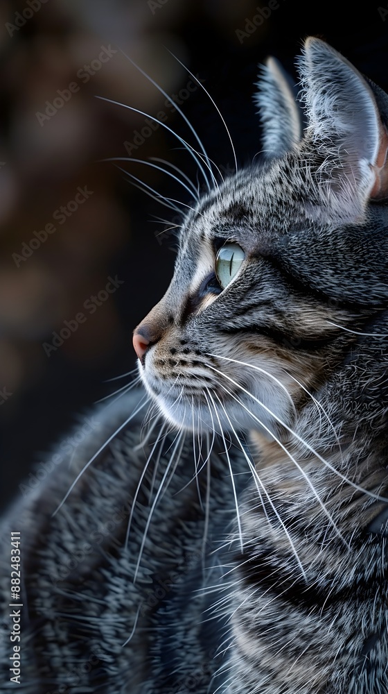 Close-up of a tabby cat's face in profile, highlighting its detailed ...