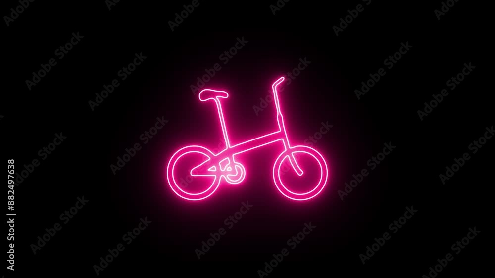 Neon glowing bicycle icon on black background. Neon glowing bicycle ...
