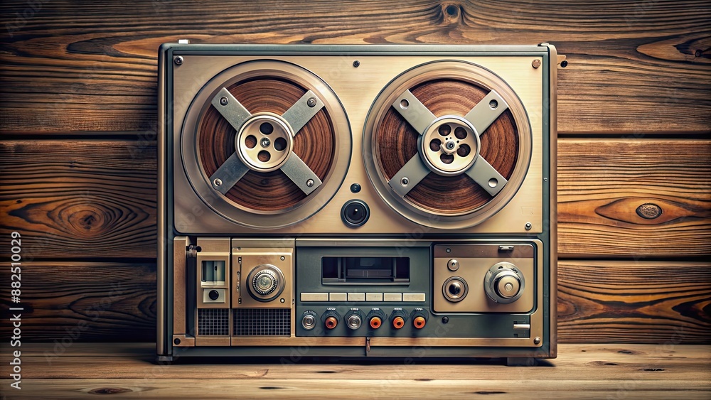 Vintage tape recorder with retro design for monitoring and listening to ...