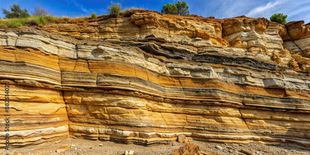 Sedimentary rock with layers of sandstone, shale, and limestone ...