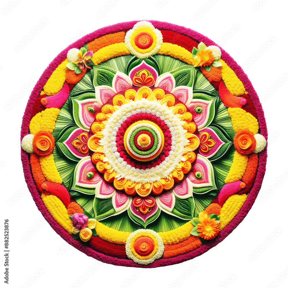 Onam Pookalam, Kerala traditional festival Onam Pookalam design element ...
