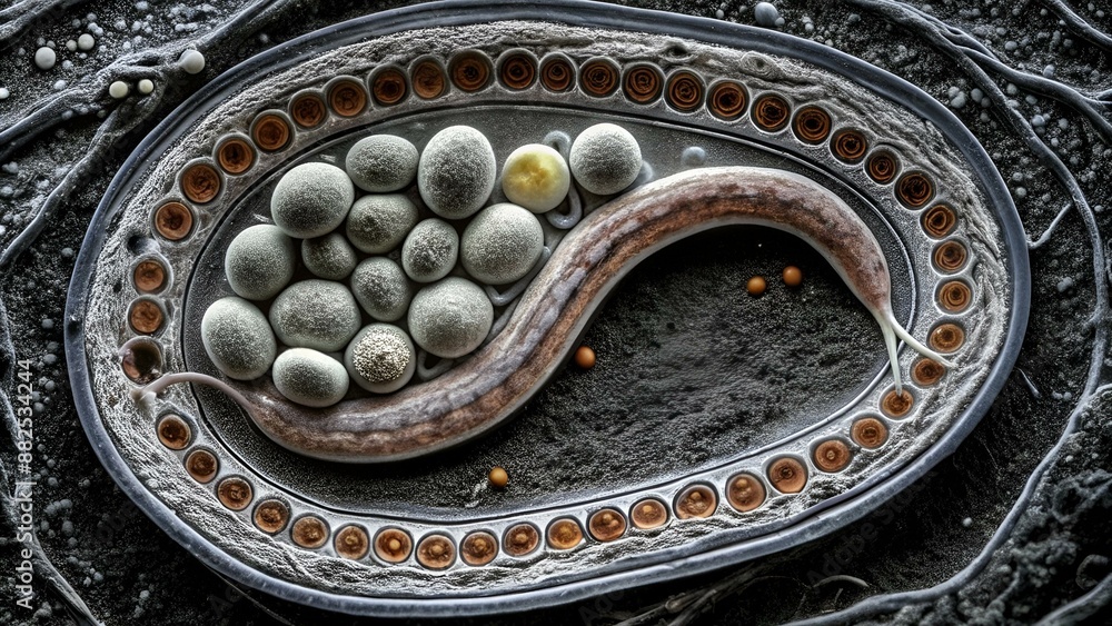 Uterus of parasitic nematode worm (roundworm) Ascaris lumbricoides ...