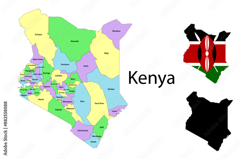 Kenya administrative divisions. Kenya flag and map illustration vector ...