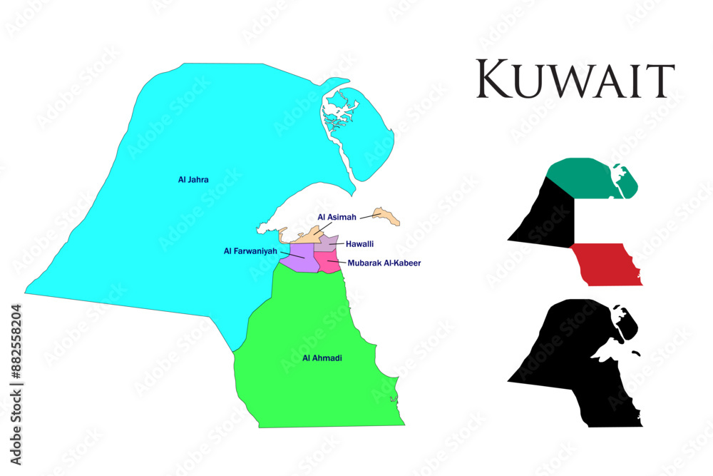 KUWAIT administrative divisions. KUWAIT flag and map illustration ...