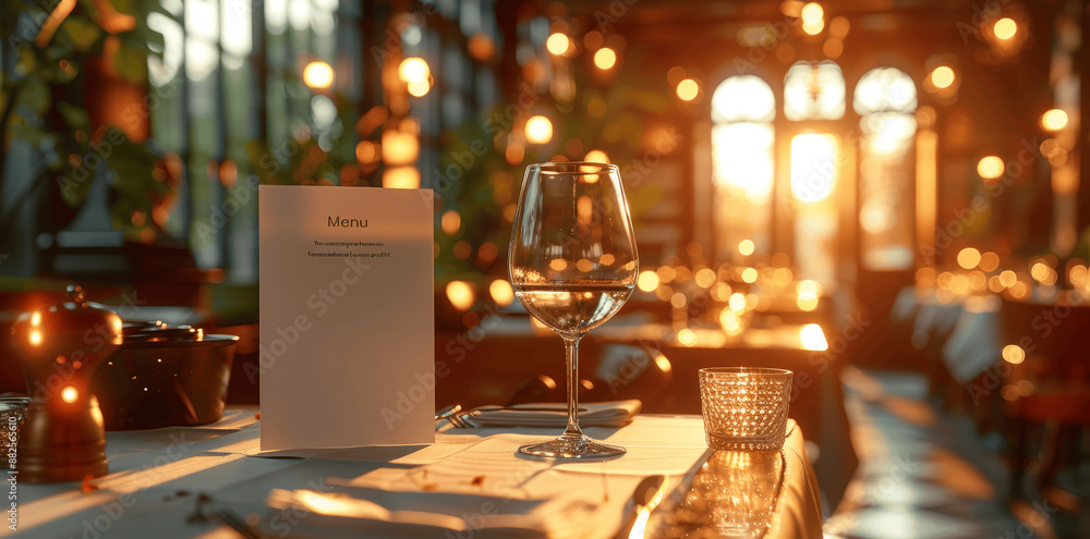 luxury fine dining restaurant table setting with elegant white menu ...
