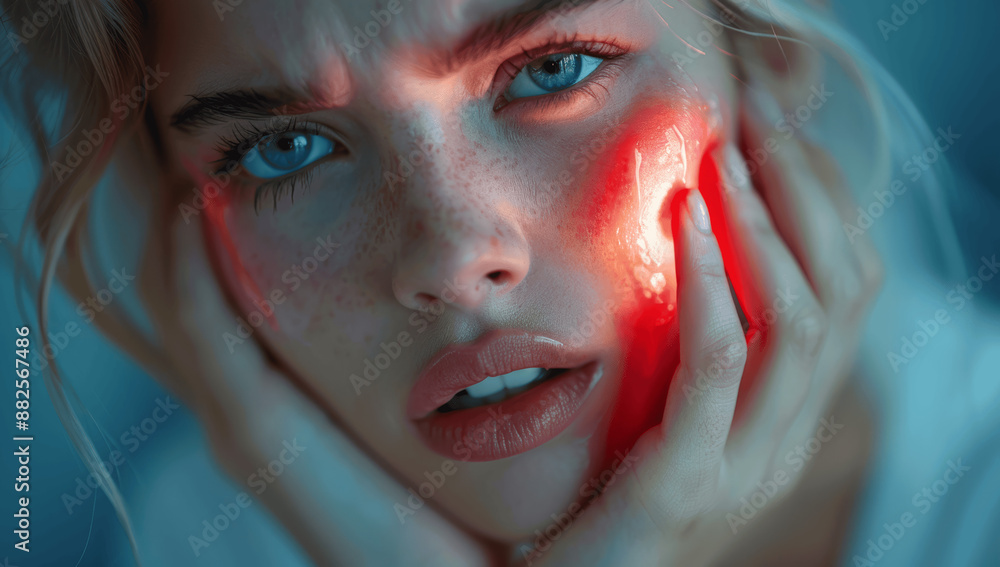 Middle Aged Woman with Severe Toothache and Red Cheek at Home - Dental ...