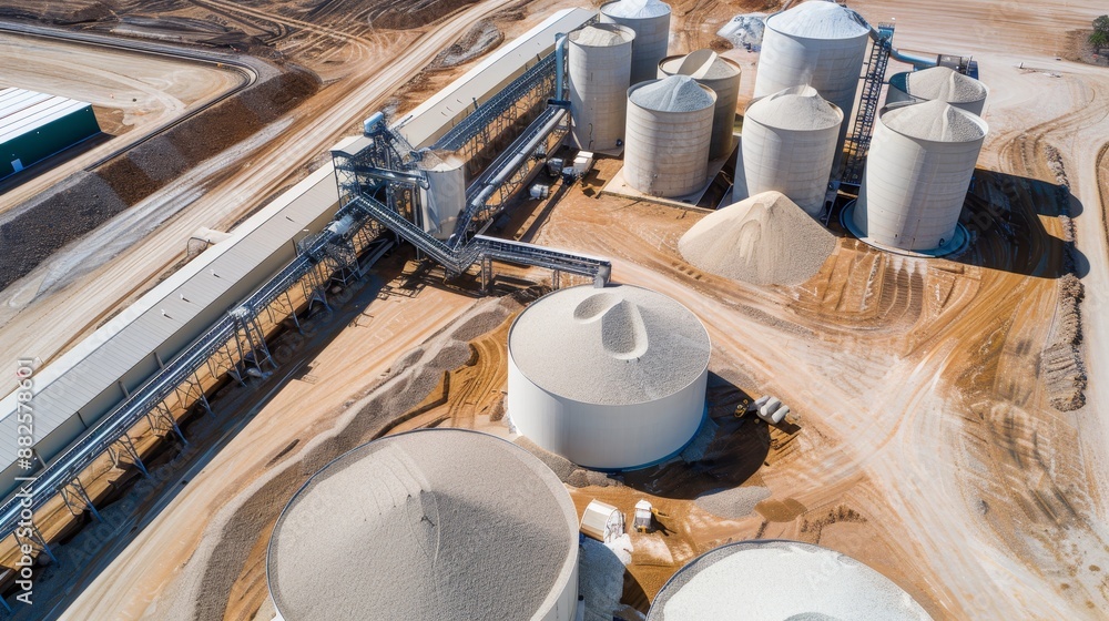 Foto de Aerial view of a large aggregate processing mill, highlighting ...