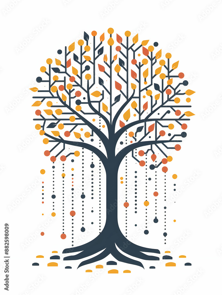 Binary Tree and DMA Letters Concept Logo: 3D Flat Icon Symbolizing ...
