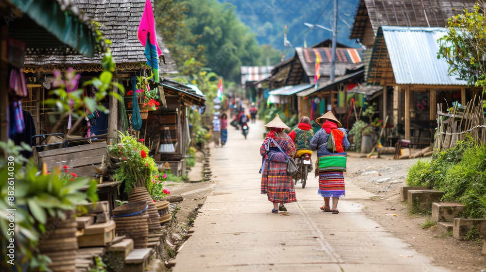 Traditional hill tribe villages in Doi Inthanon, with local residents ...