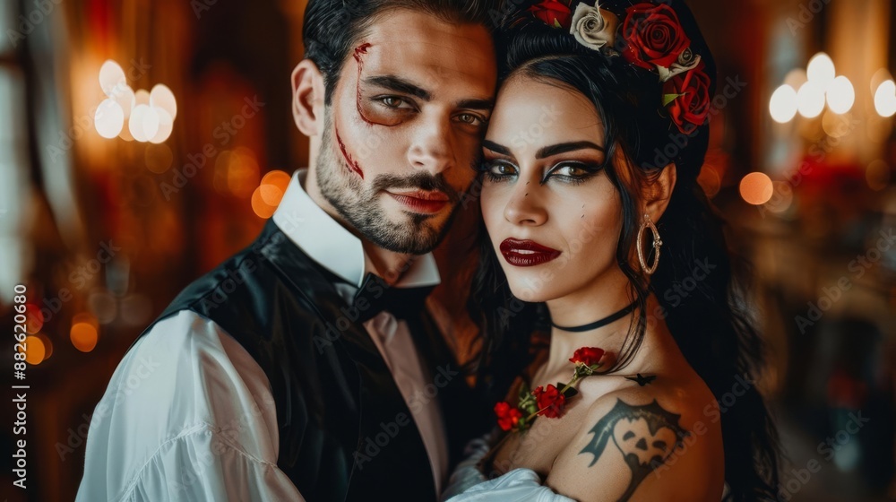 Couple dressed as classic horror movie characters, Dracula and the ...