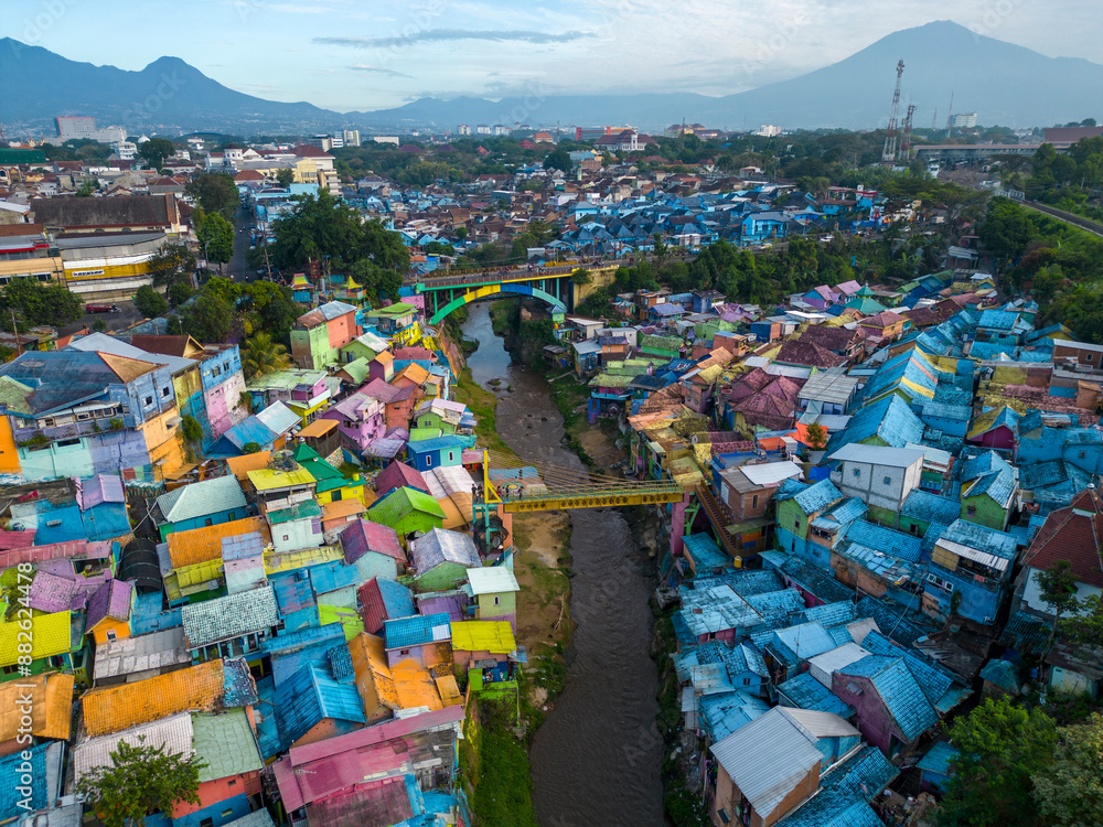 Malang, Java Indonesia 2024, View of Jodipan quarter the rainbow ...