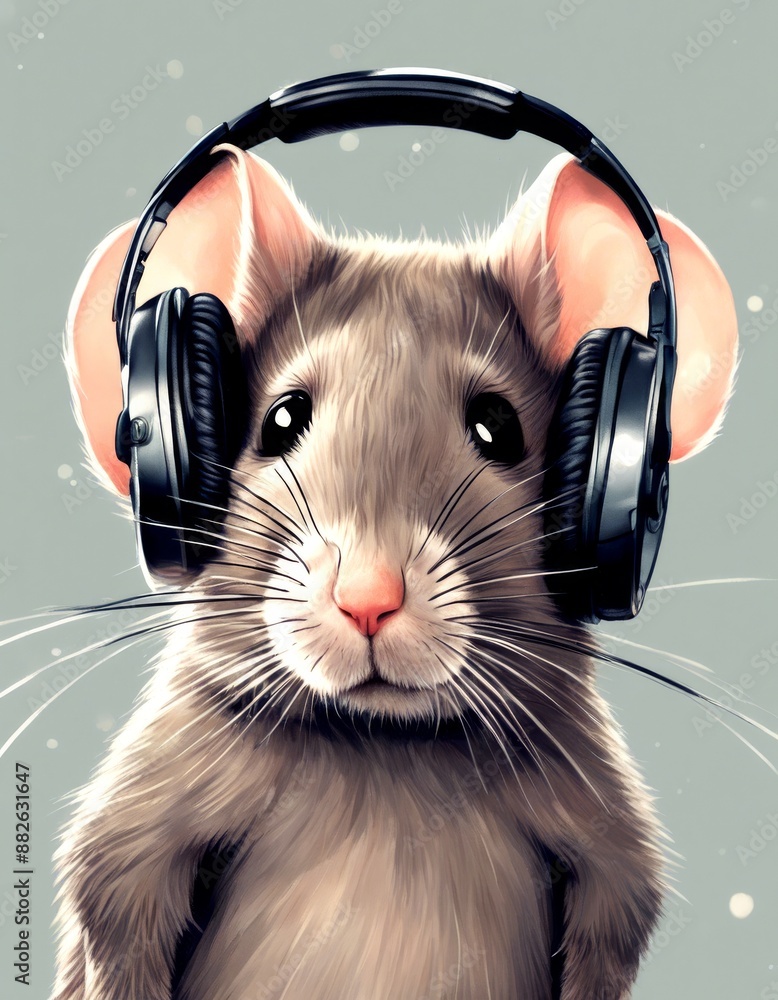 drawn adphones hand portrait illustration mouse animal audio background ...