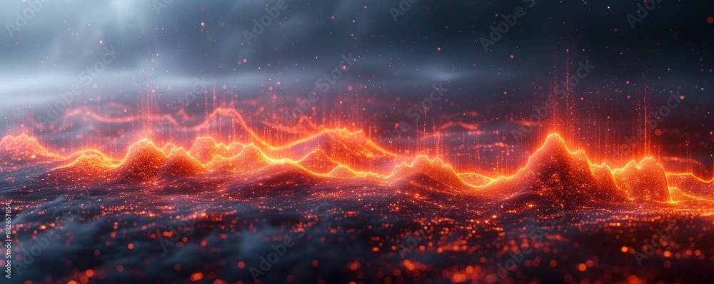 Burning fiery landscape, inferno, apocalyptic scene of destruction and ...