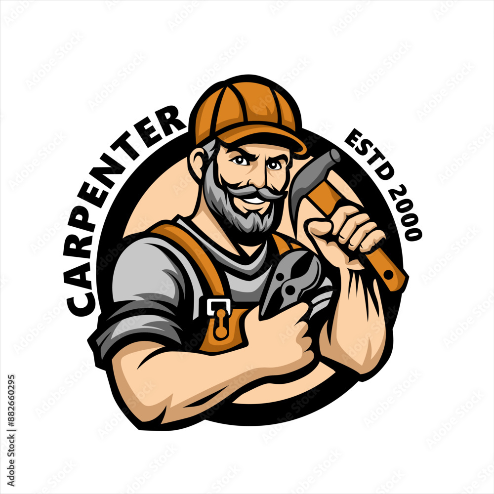 carpenter handyman vector logo mascot badge label illustration emblem ...