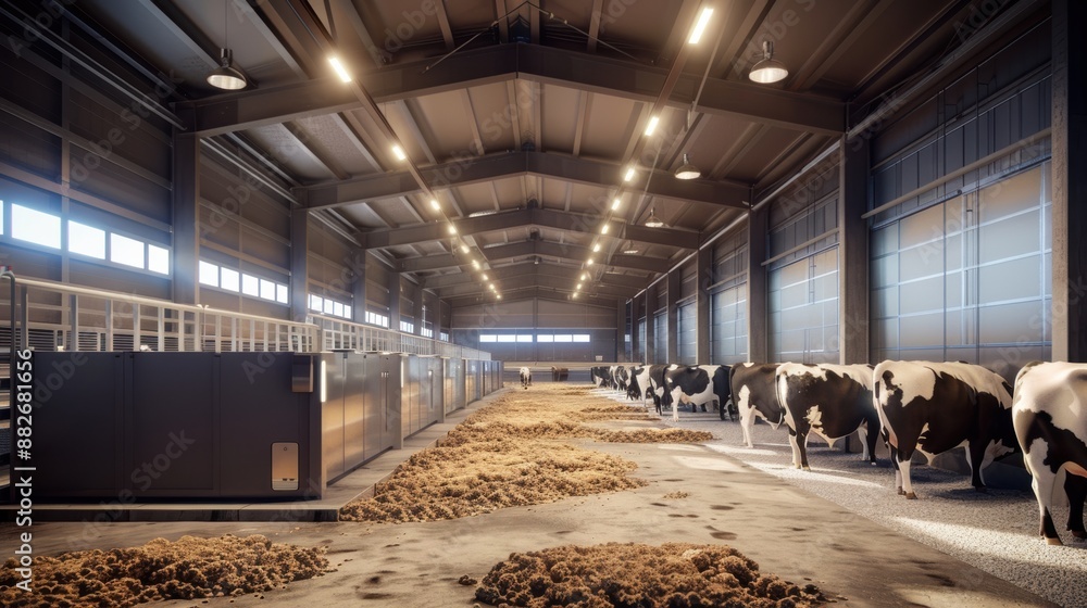 An Interior View of a Spacious and Well-Maintained Cattle Barn Housing ...