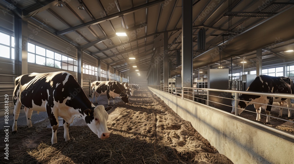 An Interior View of a Spacious and Well-Maintained Cattle Barn Housing ...