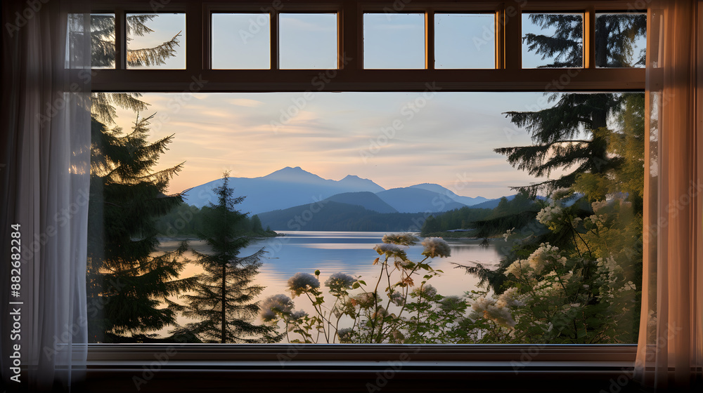Serene Morning Lakeside View from A Window: A Glimpse of Nature’s ...