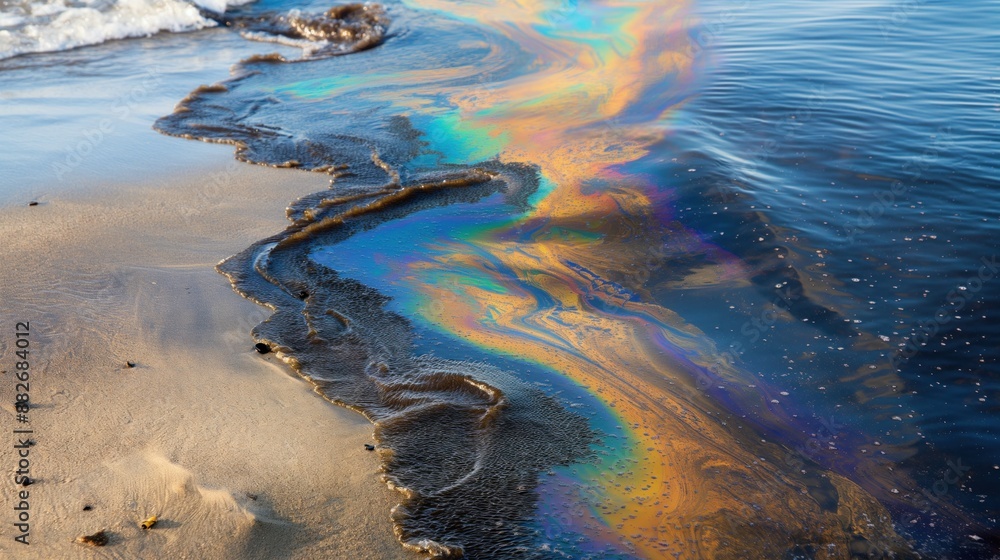 Oil spill on a beach, highlighting the environmental damage from fossil ...