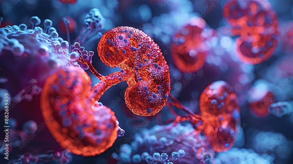 Chronic kidney disease: medical illustration showing kidney tissue ...