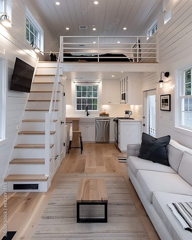 Traditional tiny house floor plan semi close-up, featuring classic ...