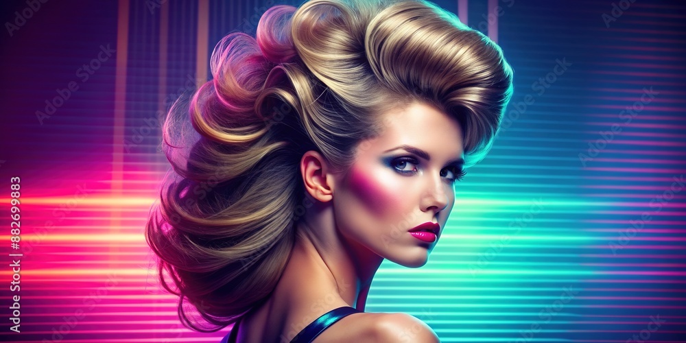 Retro hairstyle background concept featuring a fictional hair model ...