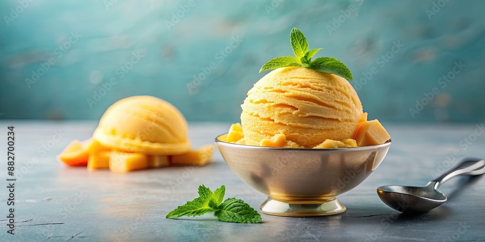 Creamy mango ice cream scoop on a clear background, mango, creamy ...