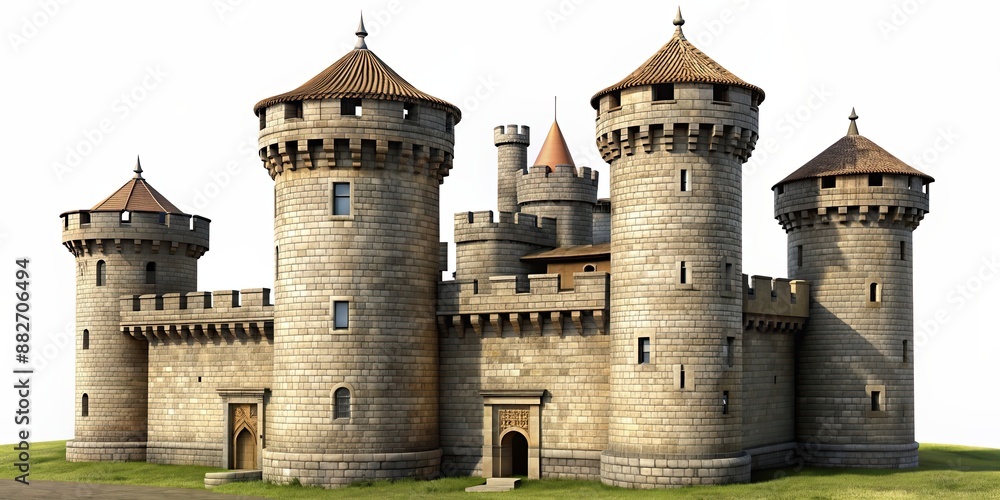 Isolated render of a medieval castle tower in different angles ...
