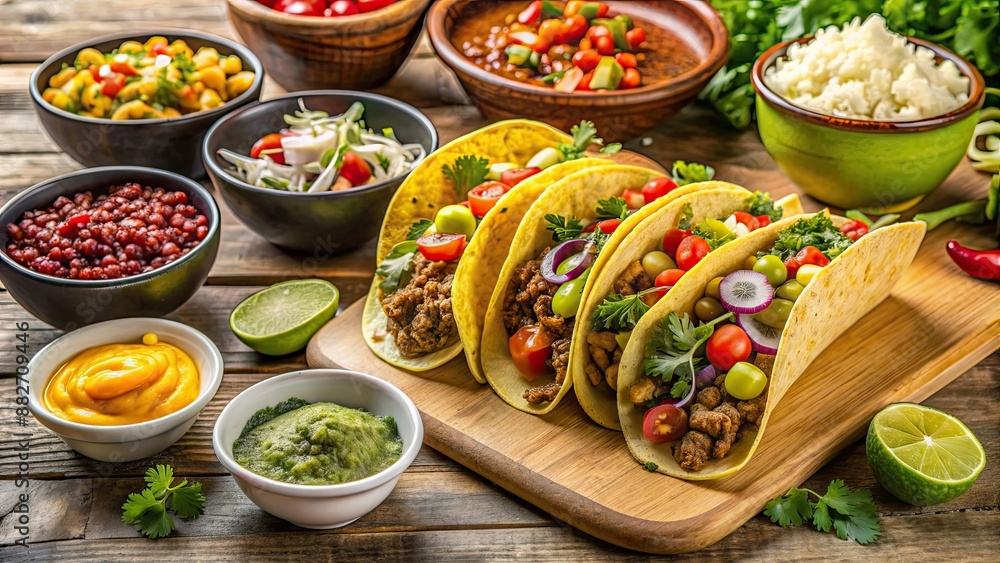 DIY taco bar with an assortment of fillings and toppings, inviting ...