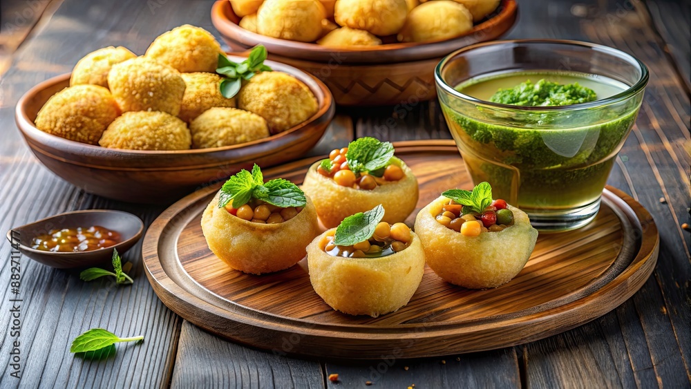 Delicious Indian street food Pani Puri with tangy tamarind chutney and ...
