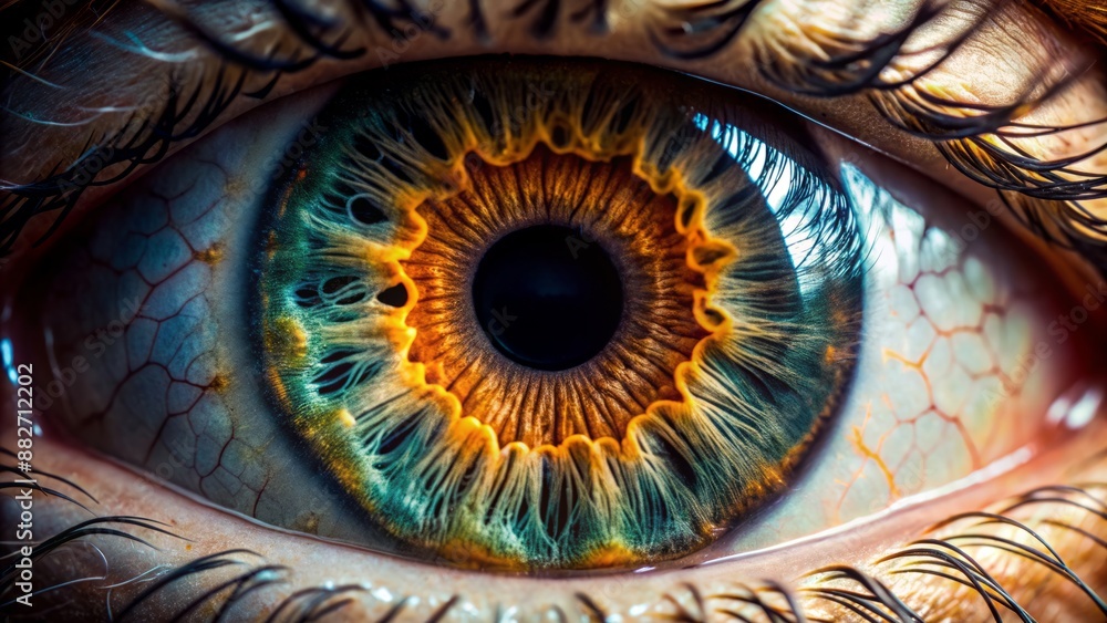 Macro photography of a human eye's microscopic structure, showcasing ...