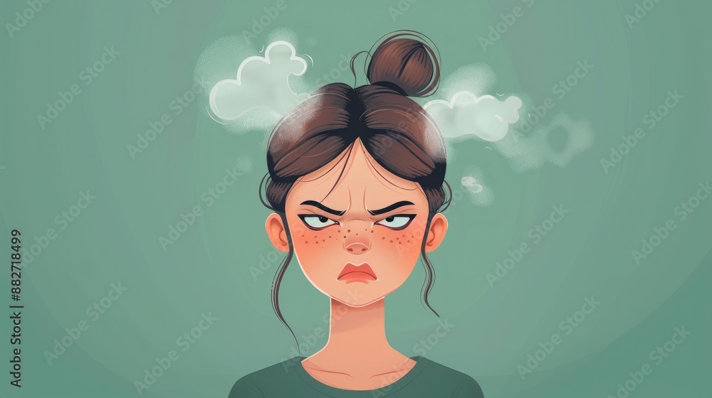 Illustration of a woman with an angry expression, steam coming out of ...