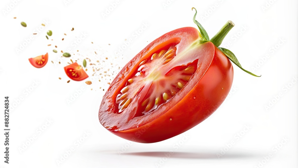 Falling tomato slice on white background, cutout, tomato, slice ...