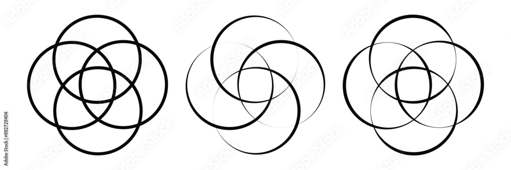 Venn diagram three overlapping circles chart line and solid. Business ...