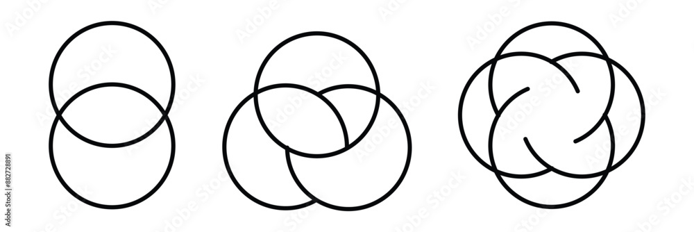 Venn diagram three overlapping circles chart line and solid. Business ...