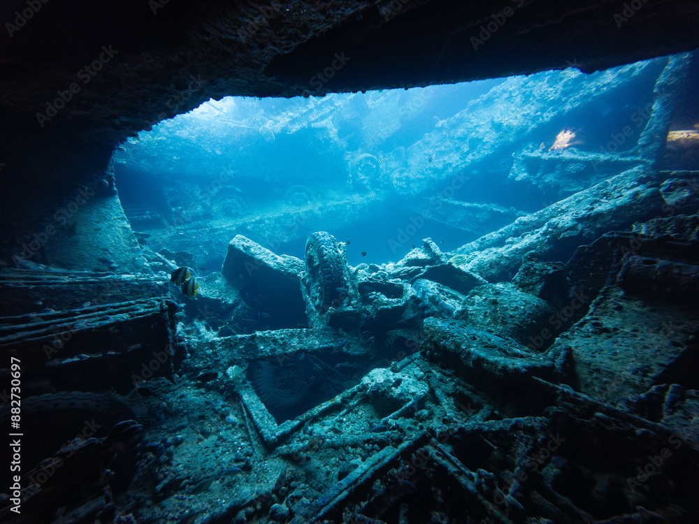 SS Thistlegorm Sunken WW2 Ship Wreck Cargo Hold Interior Stock Photo ...